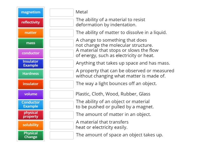 Physical Properties of Matter Vocabulary - Match up