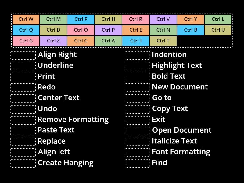MICROSOFT WORD SHORTCUT KEYS - Match up