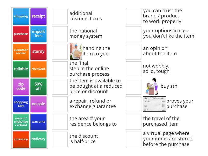 B1+, B2 Online Shopping Vocabulary - Match up