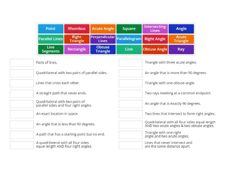 Geometry Terms Matching - Une las parejas