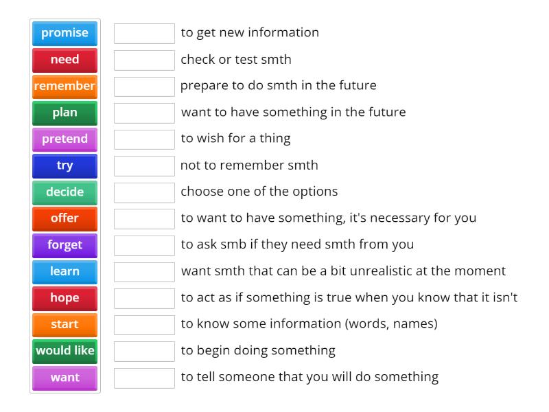 VERBS + INFINITIVES (EF 7A) - Match up