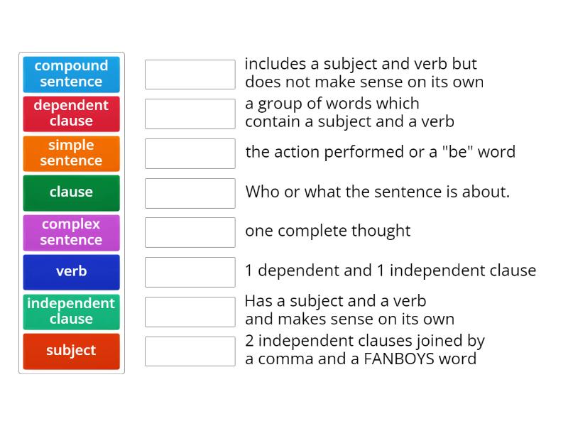 Sentence Variation 1 - Match up