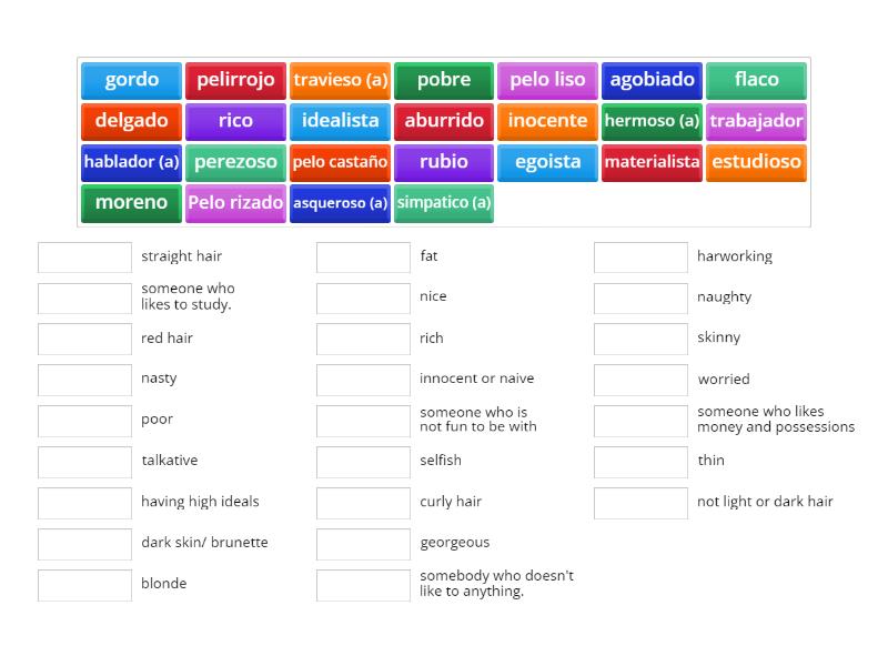 Palabras descriptivas - Match up