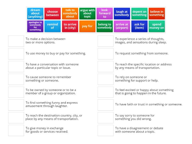 dependent prepositions (after verbs) -meaning. EF intermediate, 3b - Match up