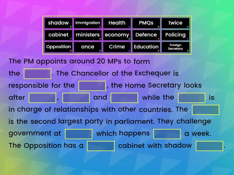 The Cabinet and opposition - Complete the sentence