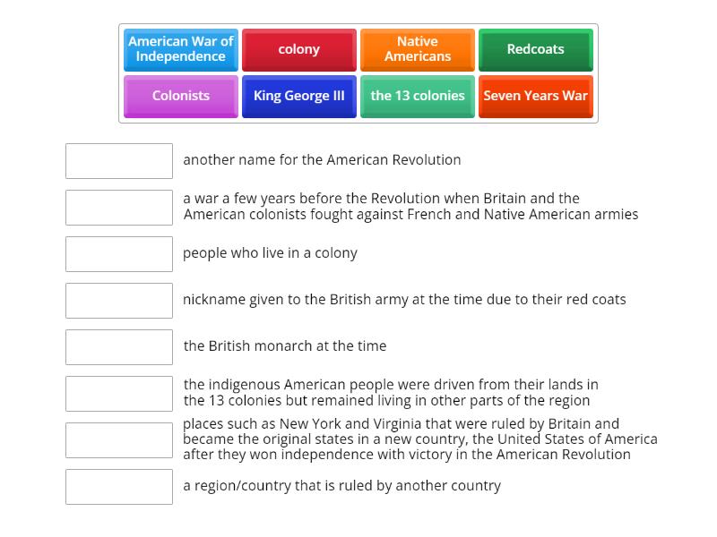 the american revolution - Match up