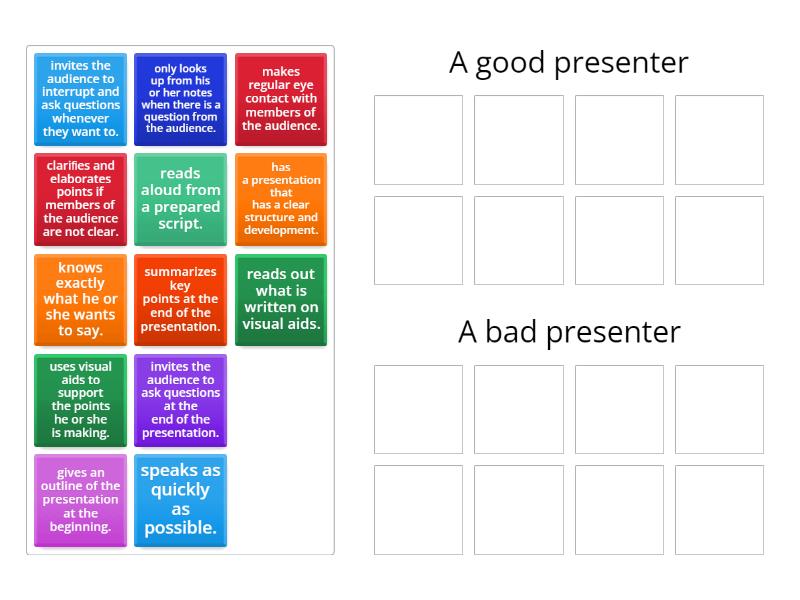 Giving a presentation - good or bad presenter - Group sort