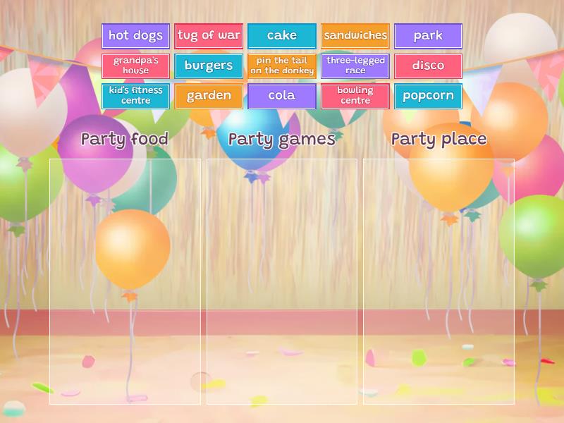 Super Minds 2, Party invitation: place, food, games - Categorize