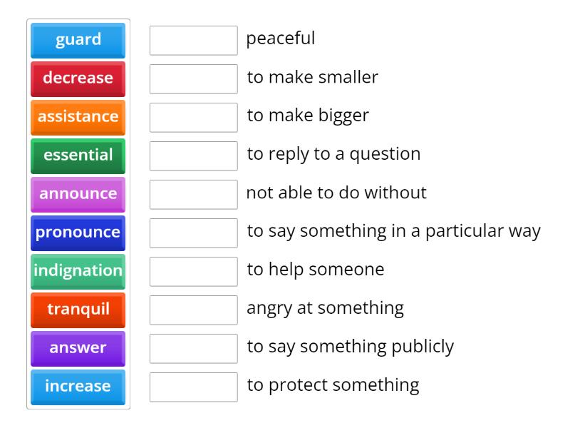 match the word with it's meaning - Match up