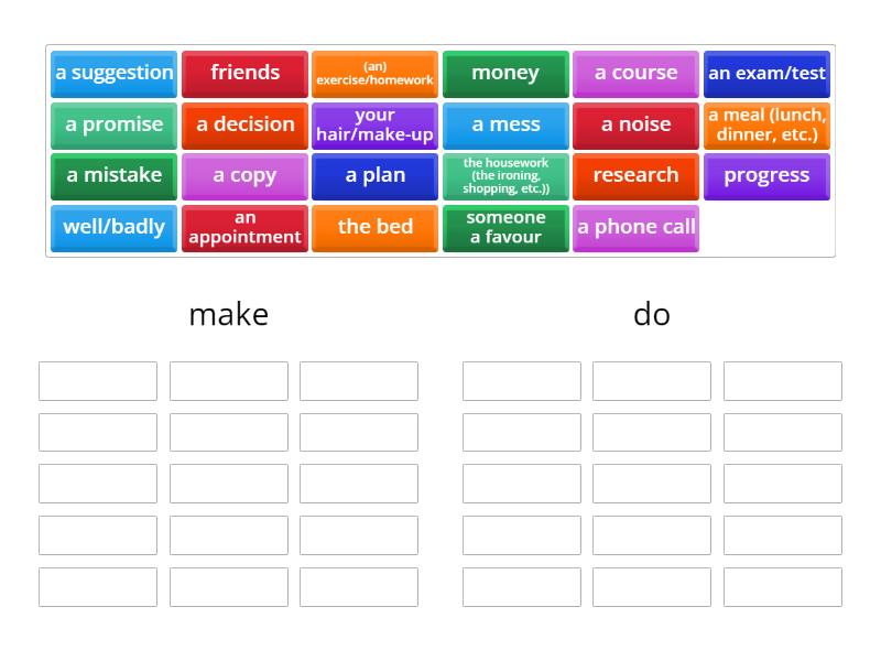 Unit 92 Confusing verbs (make/do) - Group sort