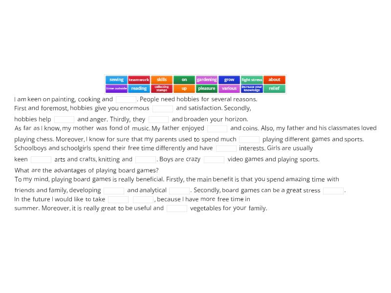 task 3 hobbies - Complete the sentence