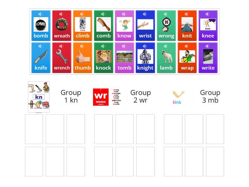 Silent Consonant kn, wr, mb - Group sort