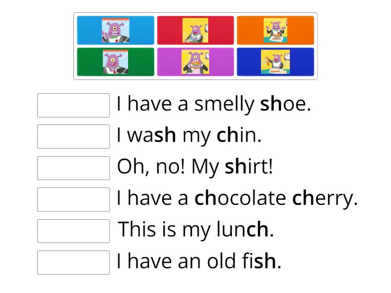 Phonics sh ch chant story - Match up