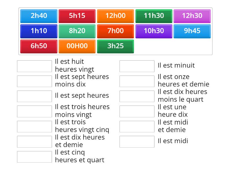 Associez les heures - Match up