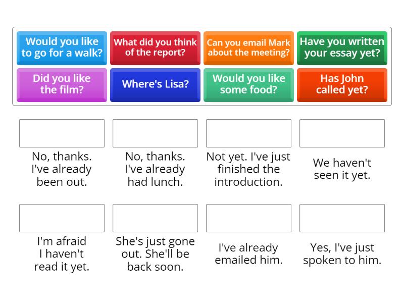 Match the questions and answers - Match up