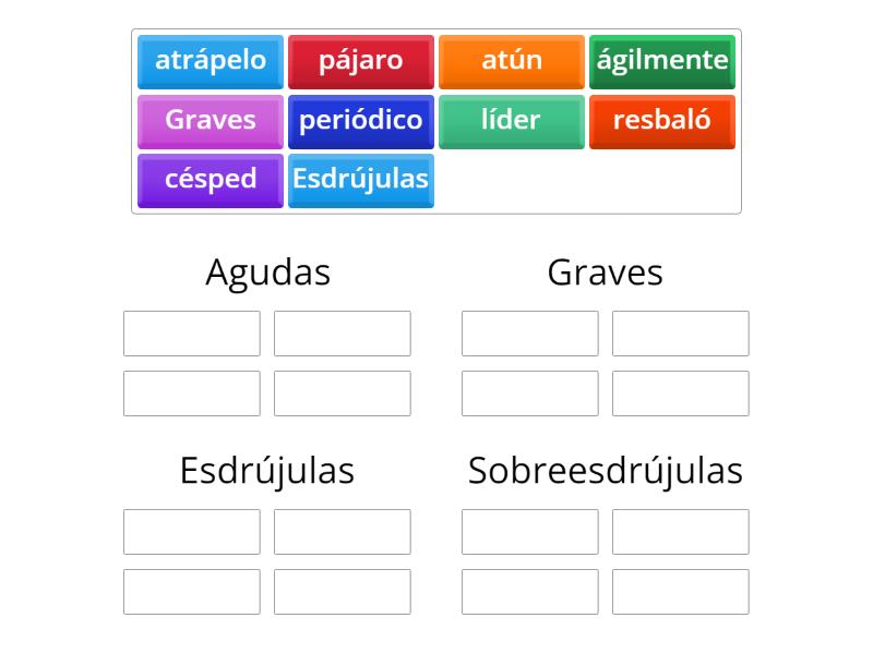 Palabras: agudas, graves, esdrújulas y sobreesdrújulas - Ordenar por grupo