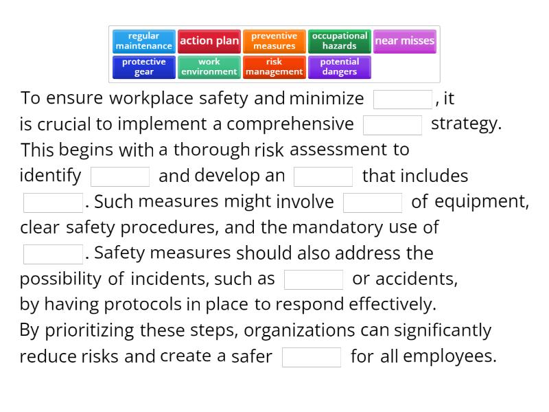Occupational Safety Vocab - Complete the sentence