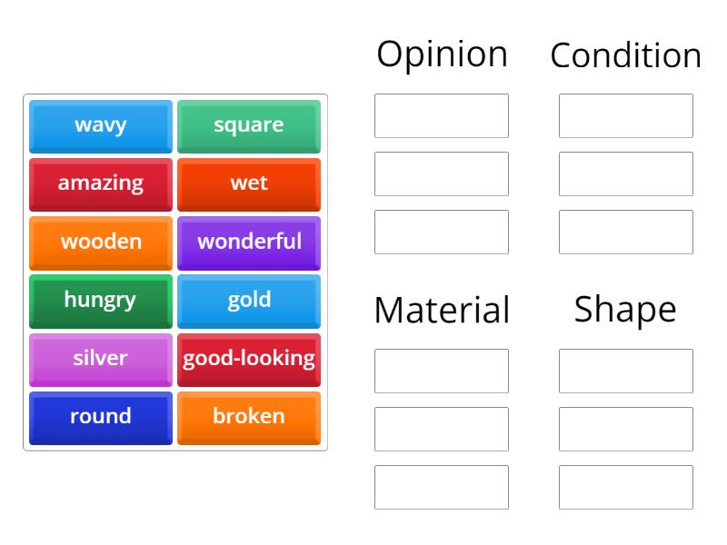 Different Types of Adjectives - Group sort