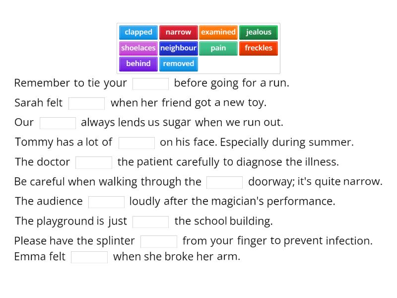 Vocabulary Revision Unit 1-10 Fill in the blanks. - Complete the sentence