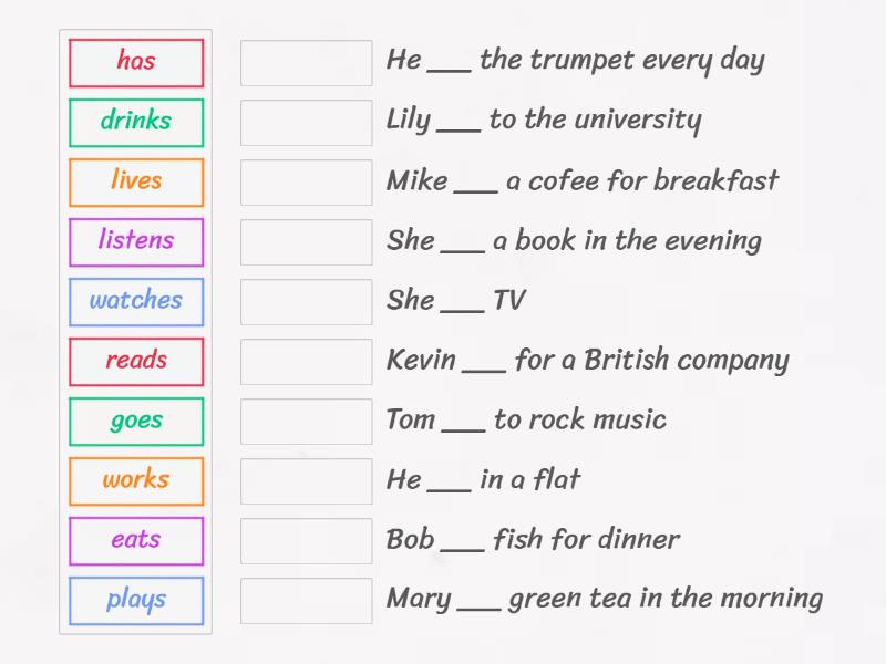 He, She Present Simple - Match up