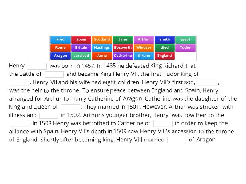 Henry VIII's succession to the throne - Complete the sentence