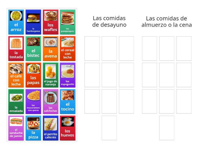 el desayuno / el almuerzo o la cena - Group sort