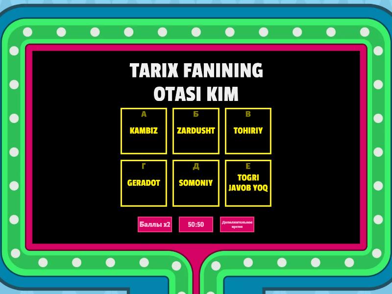 TARIXDAN TESTLAR - Gameshow quiz