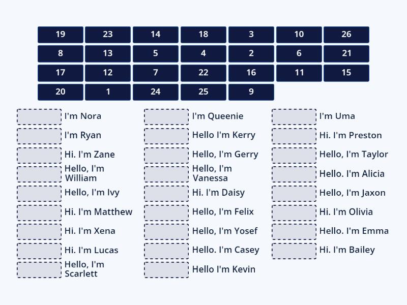 alphabetical order (names) - Match up