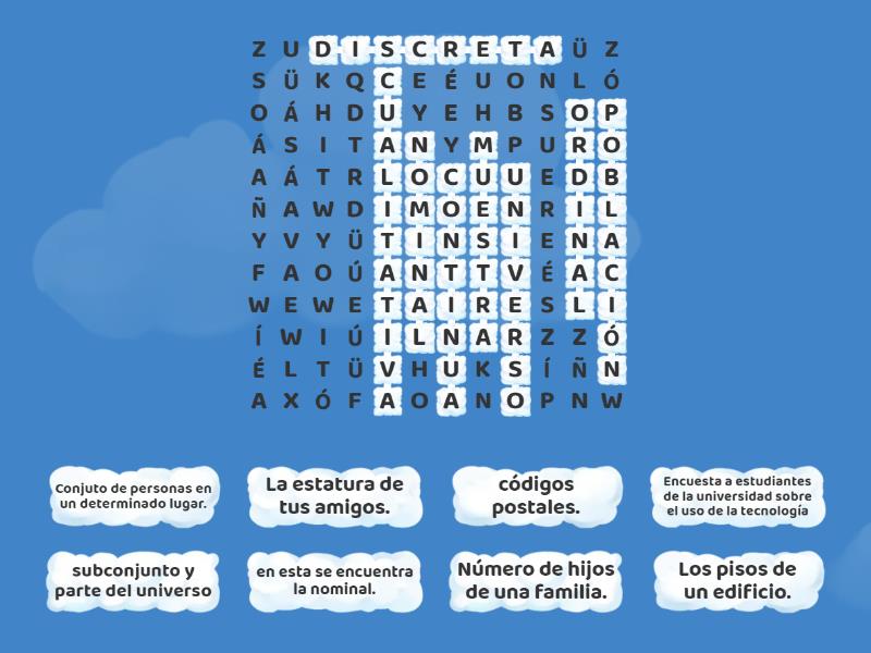 sopa de letras :universo ,población muestra y variable. - Wordsearch