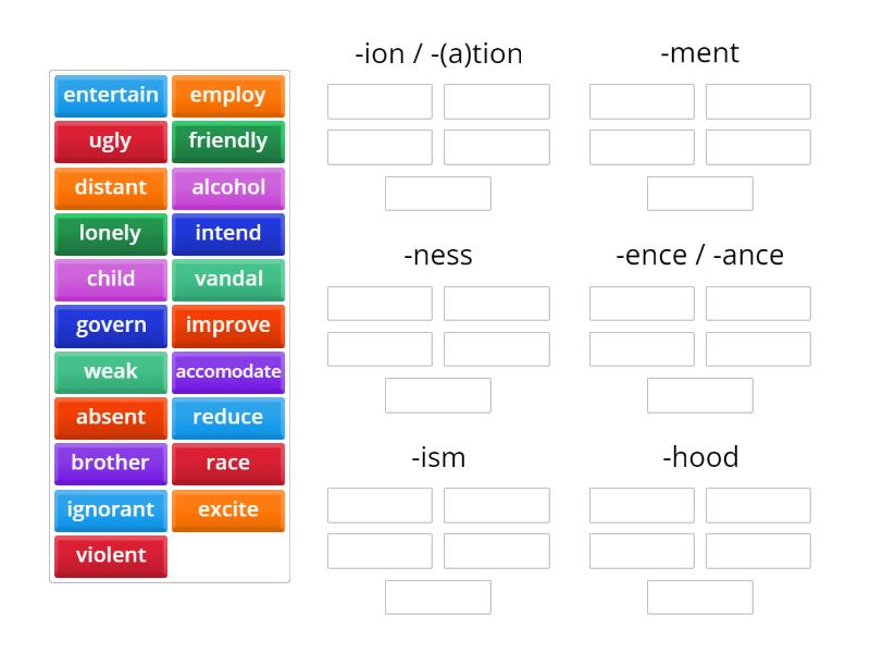 Nouns formed with suffixes (Word-building EF p. 163) - Group sort