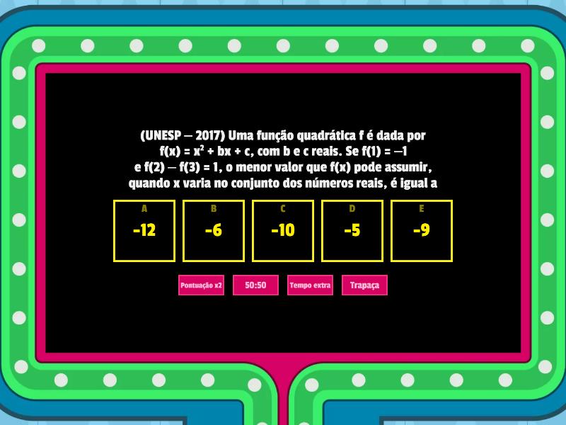 Função Quadrática 1º Ano 2º Trimestre Gameshow Quiz