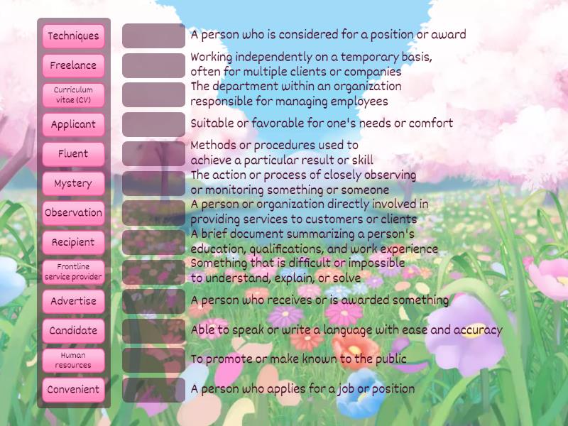 Connect Unit 6 Texts 1 & 2 Vocab - Match up