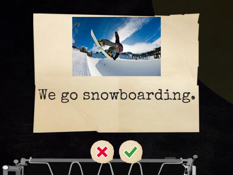 I go snowboarding. - Flash cards