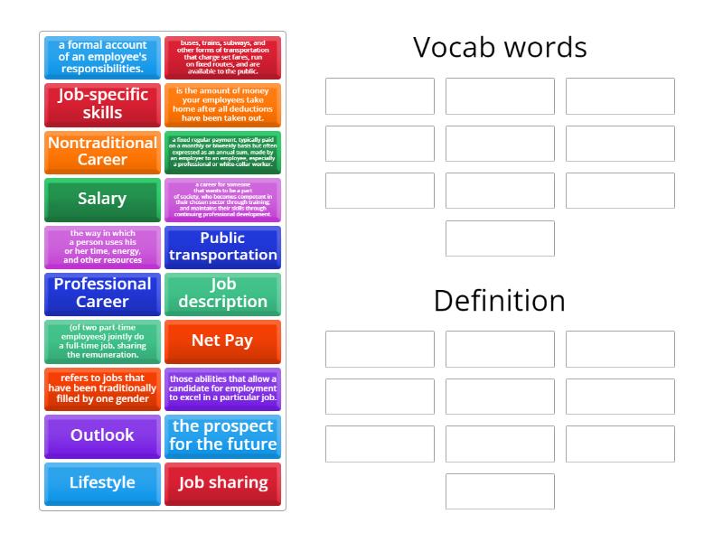 Exploring Careers Vocabulary Activities (2023-2024) - Ordenar por grupo