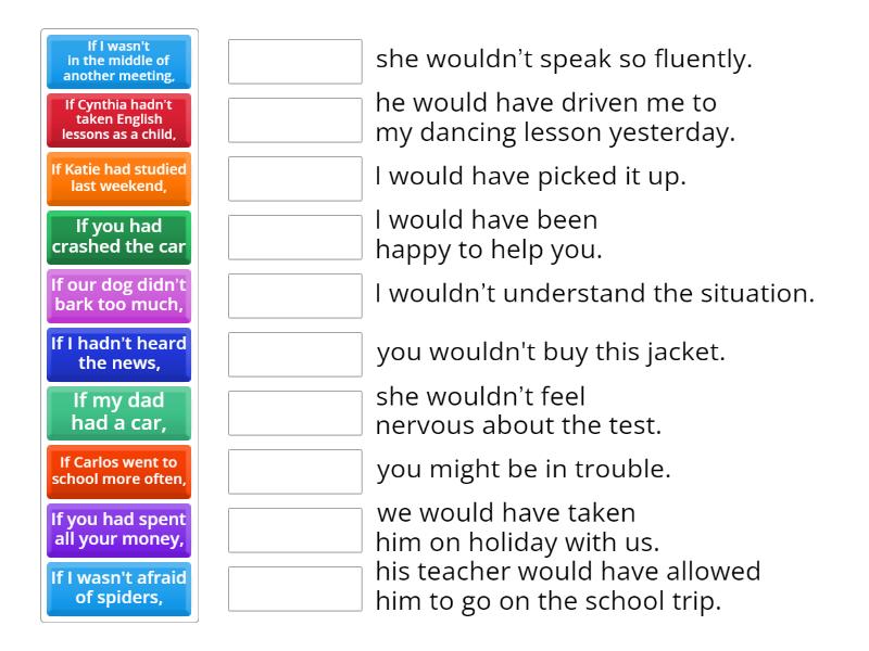 Mixed Conditionals - Une las parejas