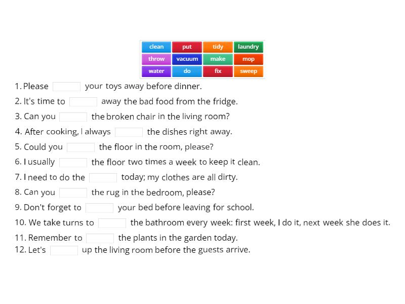 household chores - Complete the sentence