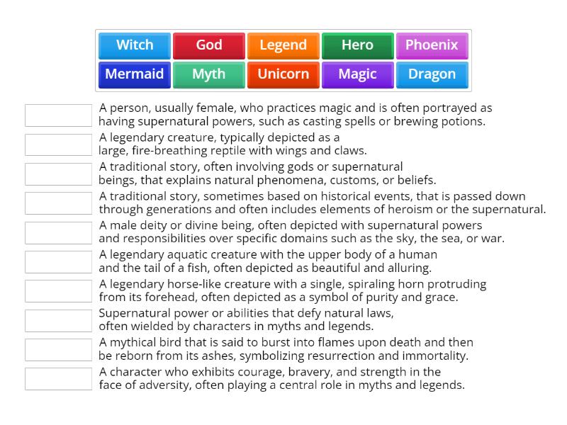 myth and legends - Match up