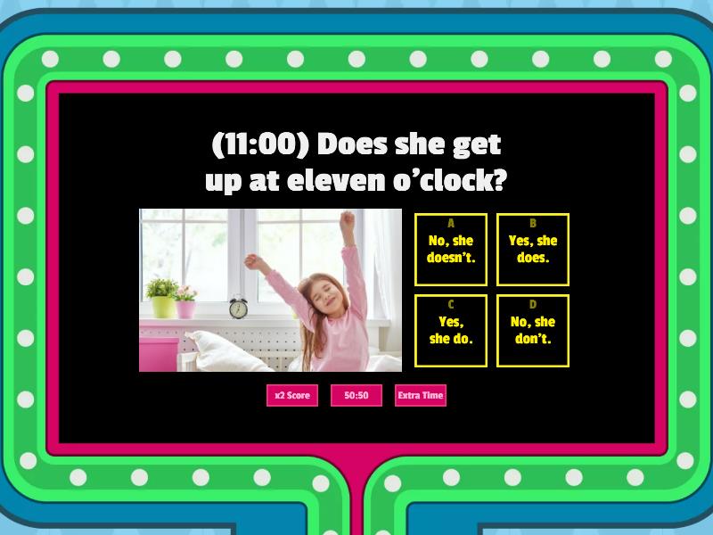 Present simple with do / don't / does / doesn't and times - Gameshow quiz