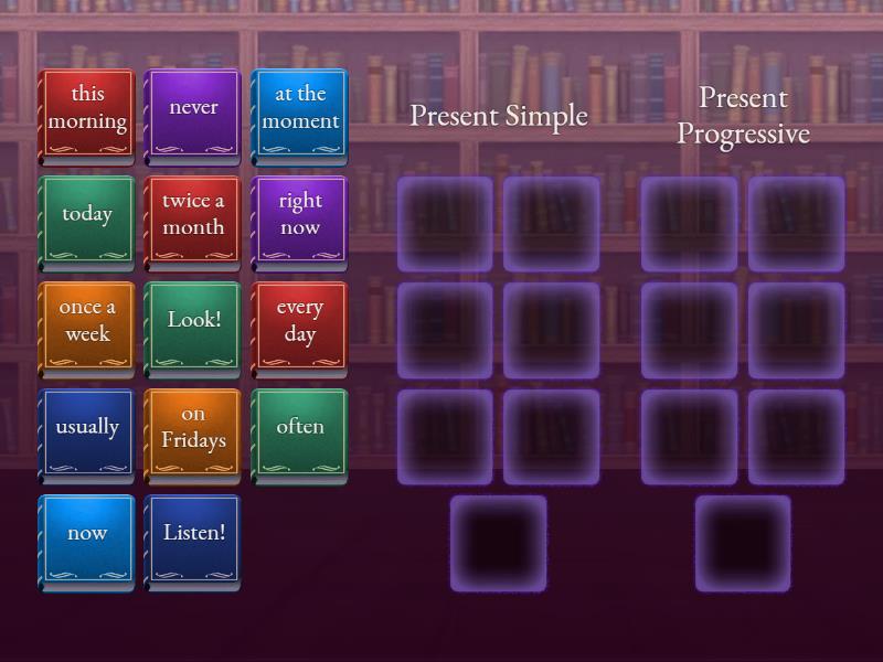 Present simple vs present progressive: Time expresions - Group sort