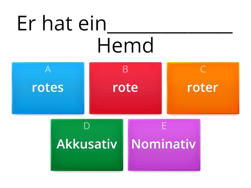 1 Adjektivdeklination: Indefititartikel Nom, Akk ,Dat - Quiz