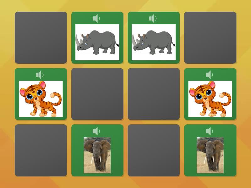 SM3 UNIT 4 IN THE JUNGLE RHINO TIGER ELE SNAKE SPIDER CROC - Matching pairs