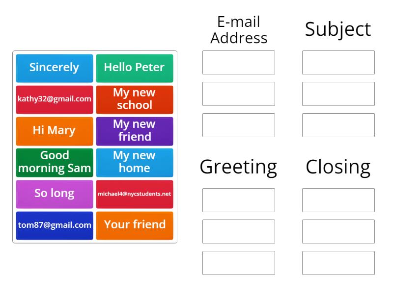 Parts of an email - Group sort