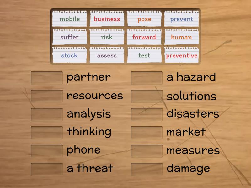 Vocabulary: managing and minimising risks - Match up