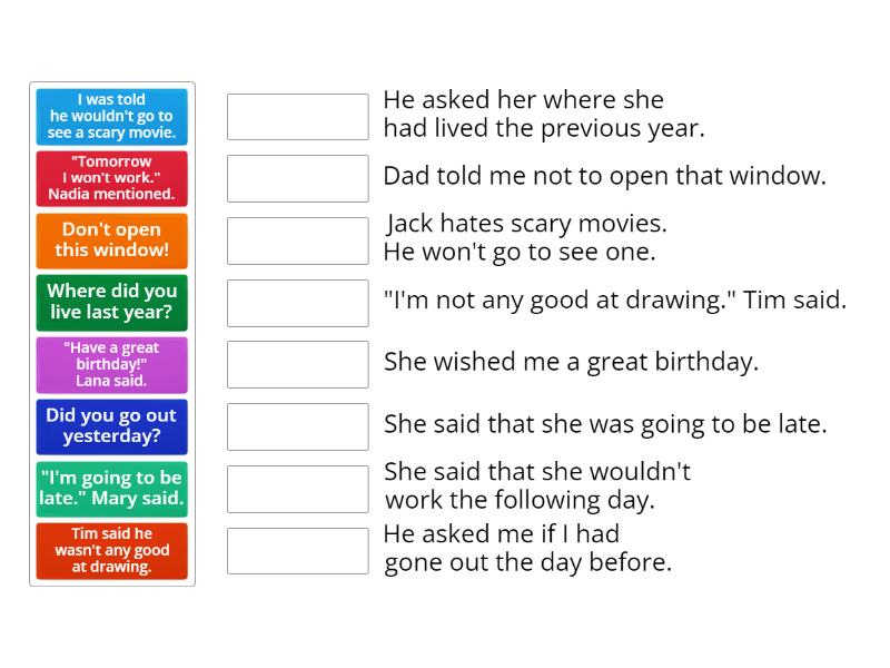 Reported Speech - Match up