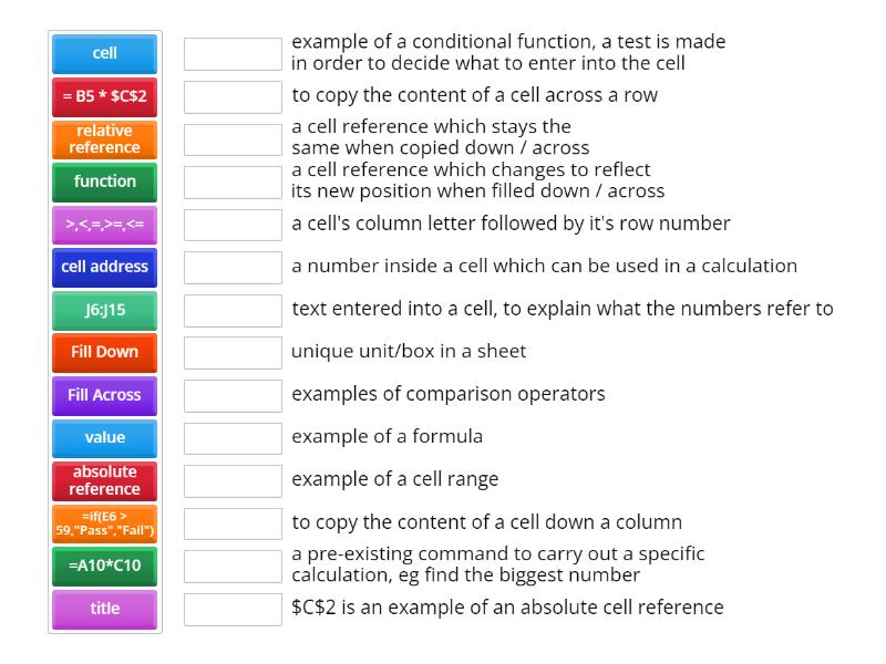 Spreadsheet Terms - Match up
