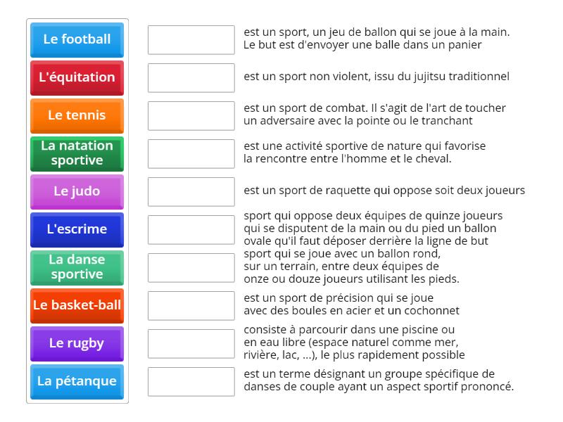 LES SPORTS EN FRANCAIS - Une las parejas