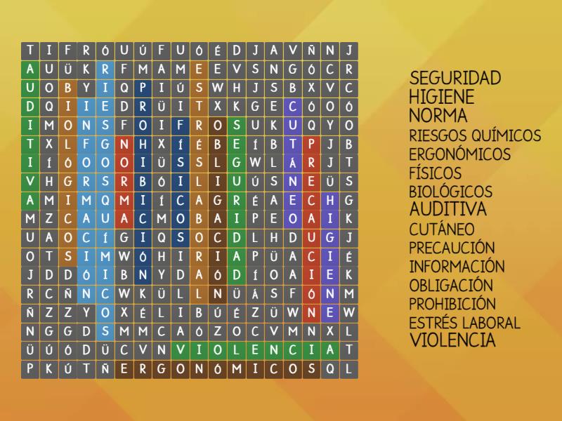Higiene y seguridad - Sopa de letras