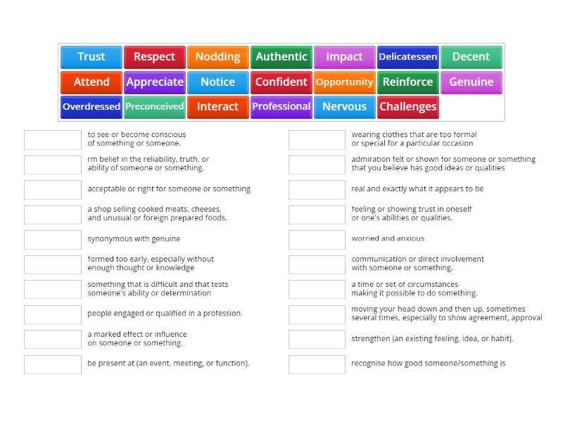 Unit 1: Vocabulary Review - Match up