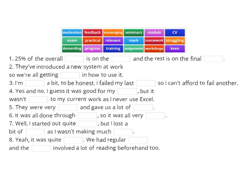 Describing courses - Complete the sentence