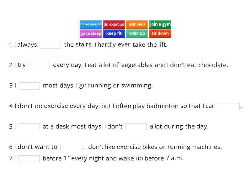 A1 healthy lifestyle - Complete the sentence